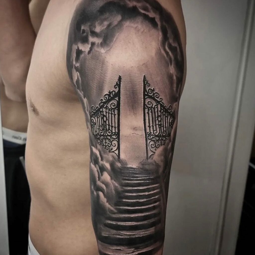 Upper arm piece by our resident Tomek 💫⚡️ 📲 tomekktattoo If you would ...